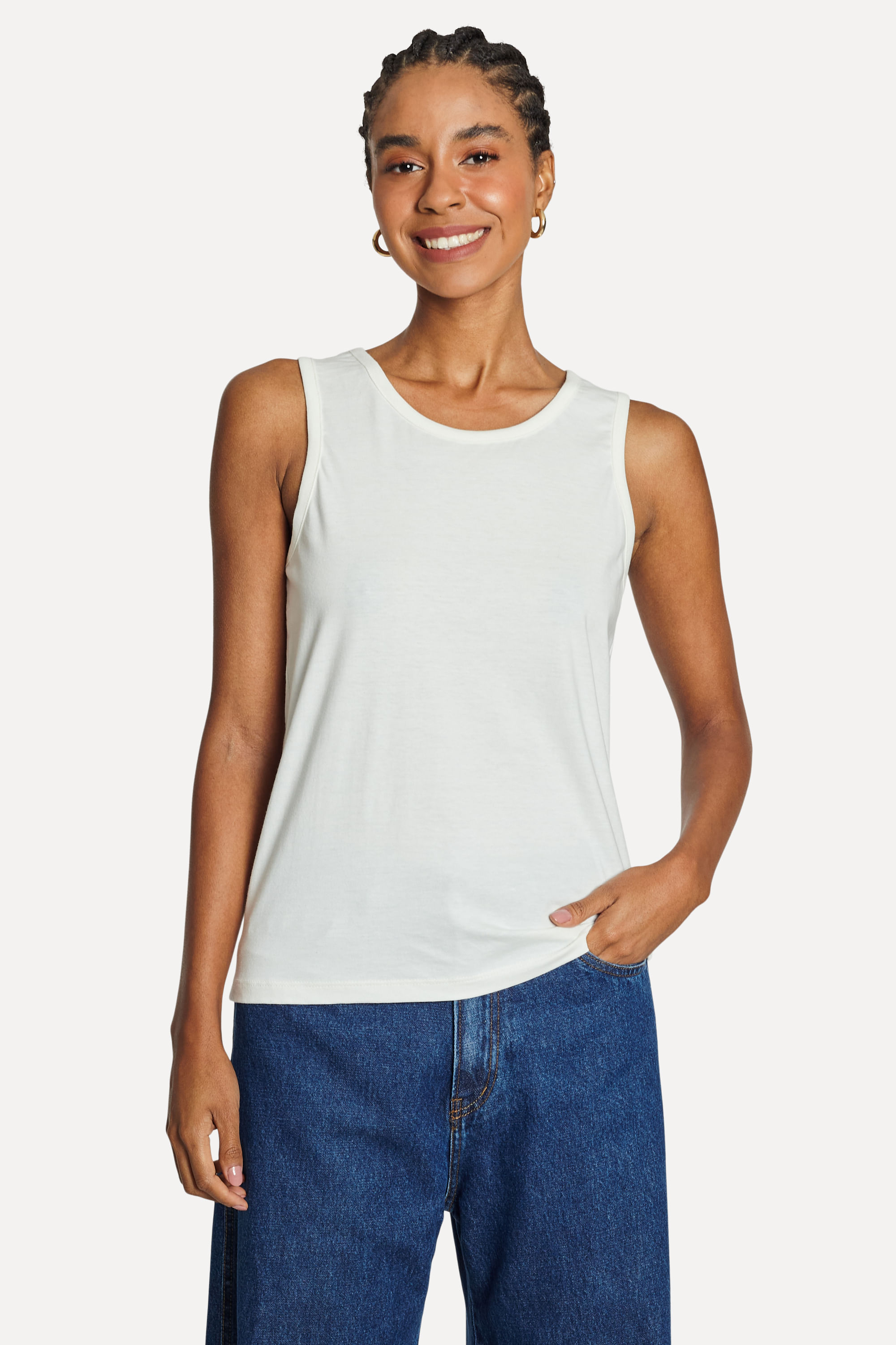 Regata Básica Feminina Simples Off White Feminina